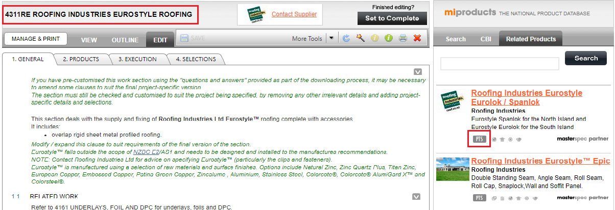 National Product Database Integration - Masterspec